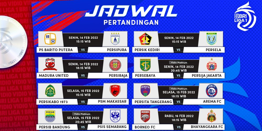 Jadwal Live Streaming Pertandingan BRI Liga 1 Pekan Ke-25 di Vidio, 14-16 Februari 2022 - Bola.net