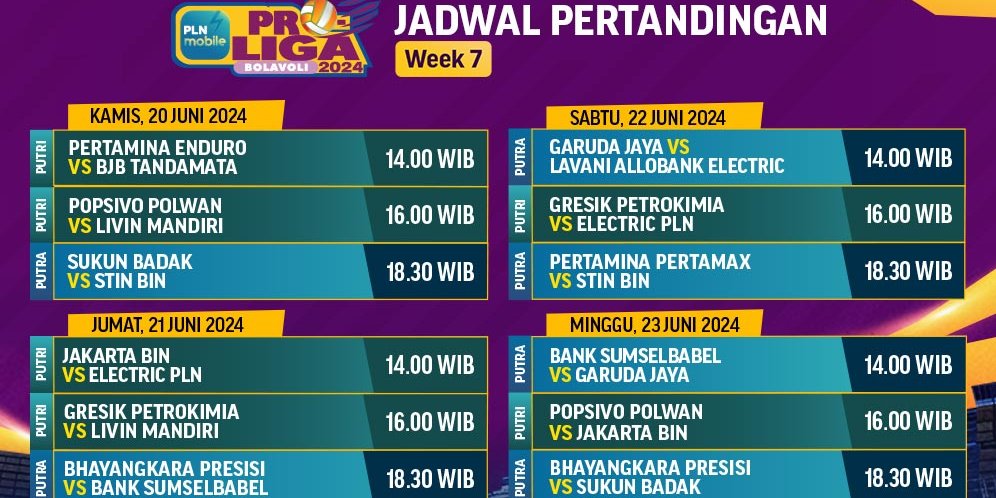 Jadwal Siaran Langsung PLN Mobile Proliga 2024 Pekan 7 di Vidio, 20-23 Juni 2024 - Bola.net
