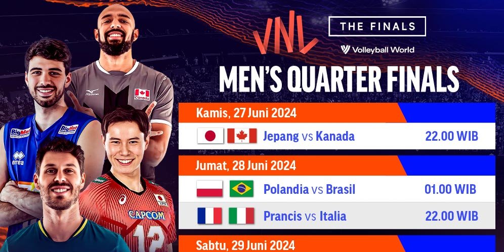 Jadwal Siaran Langsung Perempat Final Men's VNL 2024 di Vidio, 27-29 Juni 2024 - Bola.net