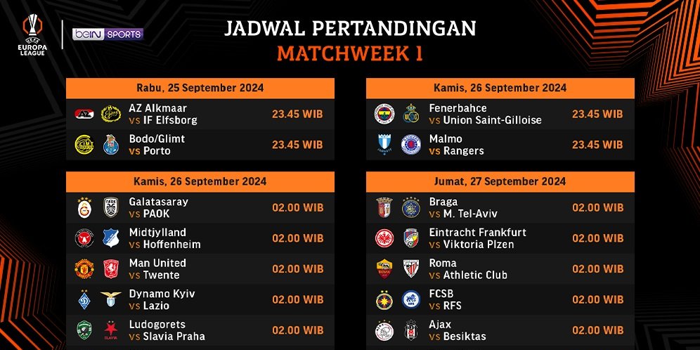 Jadwal Siaran Langsung Liga Europa 2024/25 Matchweek 1 di Vidio Pekan Ini - Bola.net
