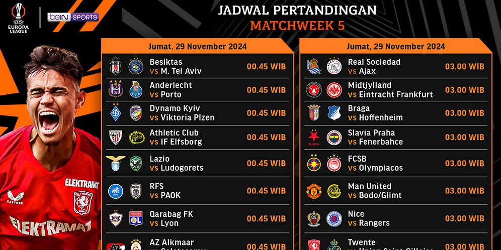 Jadwal dan Link Live Streaming Pertandingan Liga Europa 2024/25 Pekan Ini di Vidio - Bola.net