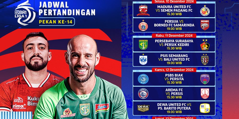 Jadwal Siaran Langsung BRI Liga 1 2024/25 Pekan 14 di Vidio - Bola.net