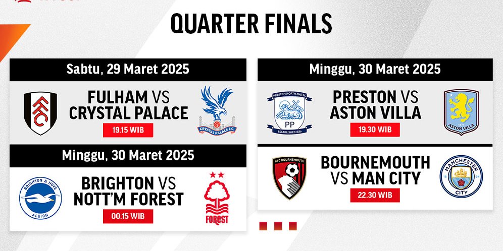 Jadwal dan Link Live Streaming FA Cup 2024/25: Quarter Final di Vidio