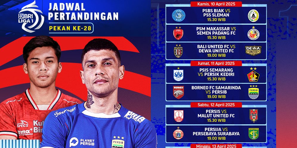 Jadwal Siaran Langsung BRI Liga 1 Matchweeek 28 di Vidio, 10-13 April 2025 - Bola.net