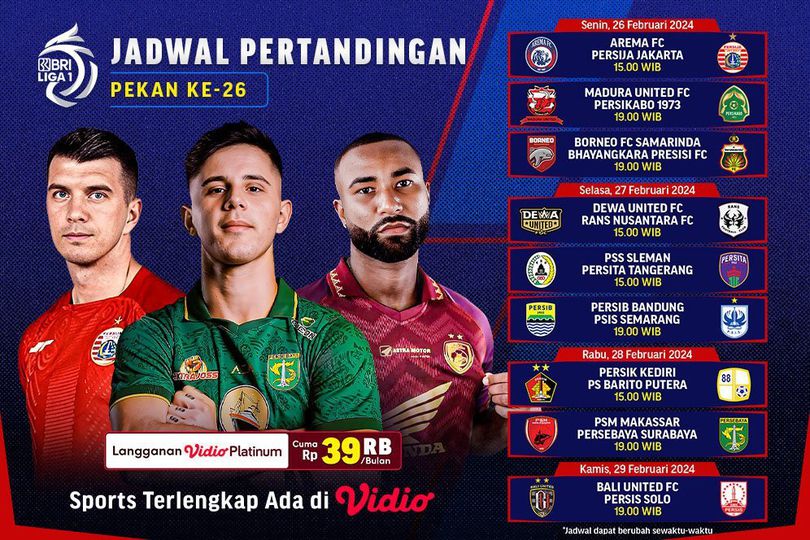 Jadwal Siaran Langsung BRI Liga 1 2023/2024 Pekan 26 di Vidio - Bola.net