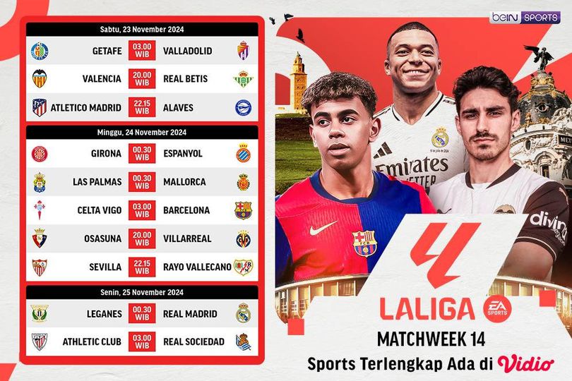 Jadwal dan Link Siaran Langsung La Liga 2024/25 Matchweek 14 Pekan Ini di Vidio - Bola.net