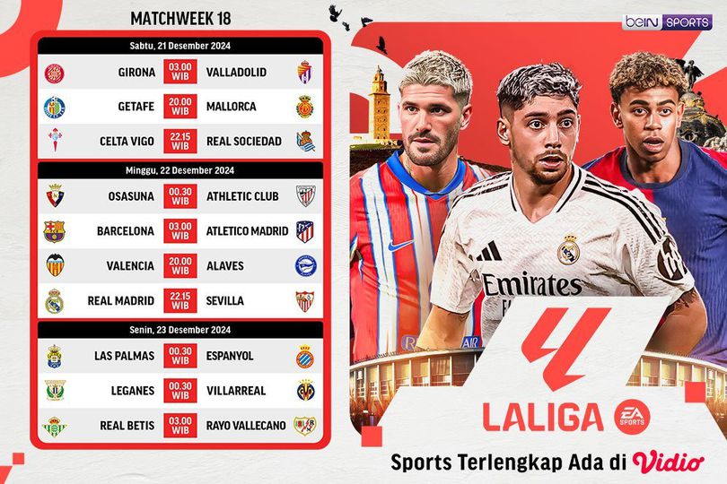 Jadwal Siaran Langsung Liga Spanyol 2024/25 Matchweek 18 di Vidio Pekan Ini - Bola.net