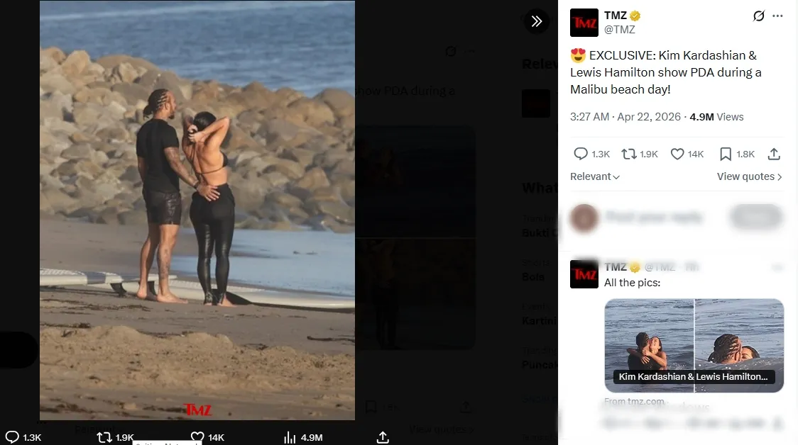 Kim Kardashian dan Lewis Hamilton PDA di Pantai Malibu, Momen Mesra ...