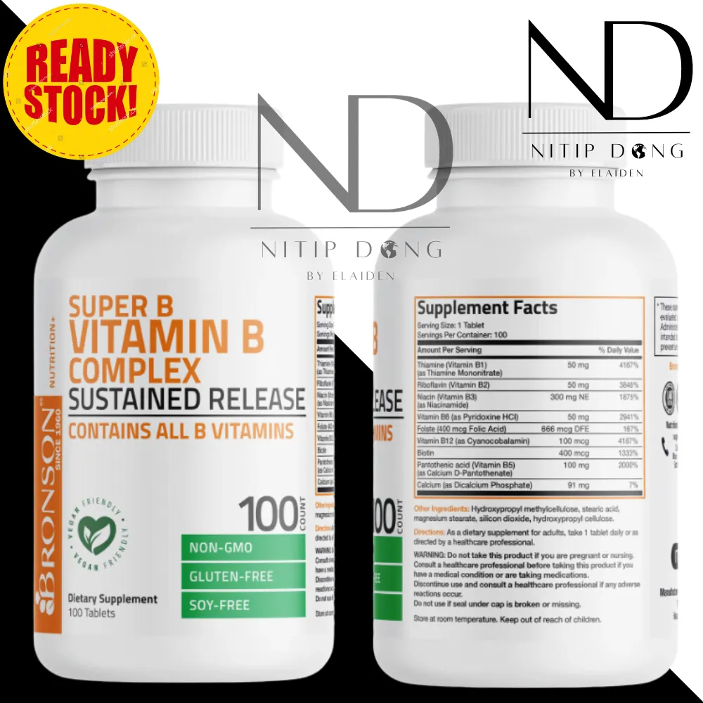 Vitamin B Complex Bronson B1 B2 B3 B5 B6 B12 - 100 Tablets | Lagi ...