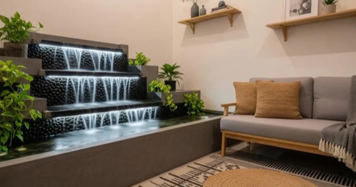 8 Model Air Terjun Mini Indoor di Ruang Tamu Kecil Bikin Suasana Sejuk