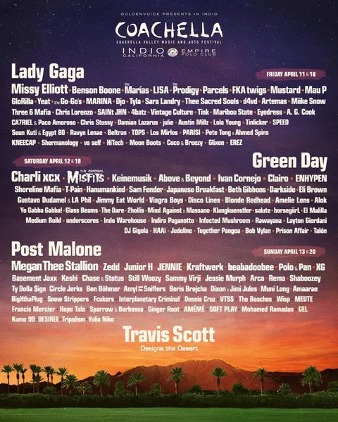 Line Up dan Jadwal Lengkap Coachella 2025, dari Lady Gaga hingga Lisa ...