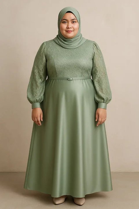 7 Inspirasi Model Gamis Satin Kombinasi Brokat untuk Orang Gemuk, Bikin ...