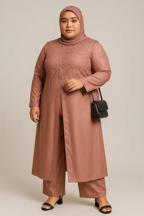 7 Inspirasi Model Gamis Satin Kombinasi Brokat untuk Orang Gemuk, Bikin ...