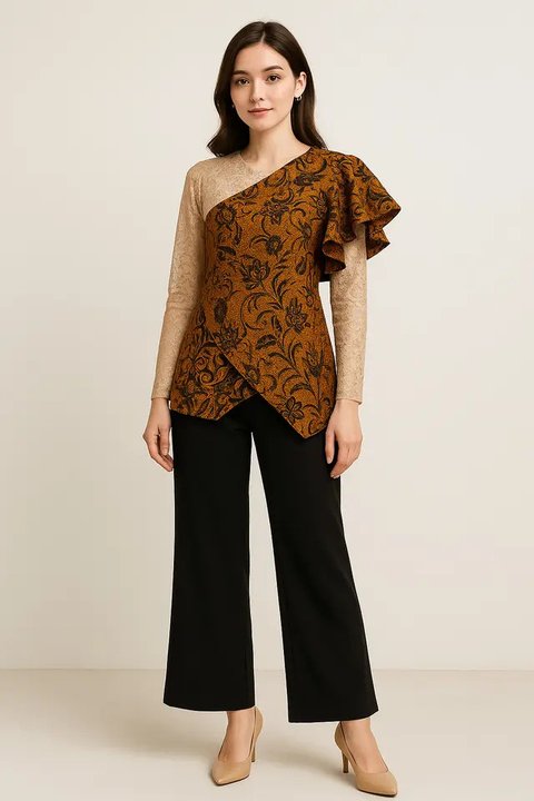 7 Model Batik Brokat Kombinasi Lengan Ruffle Modern, Inspiras Tampil ...