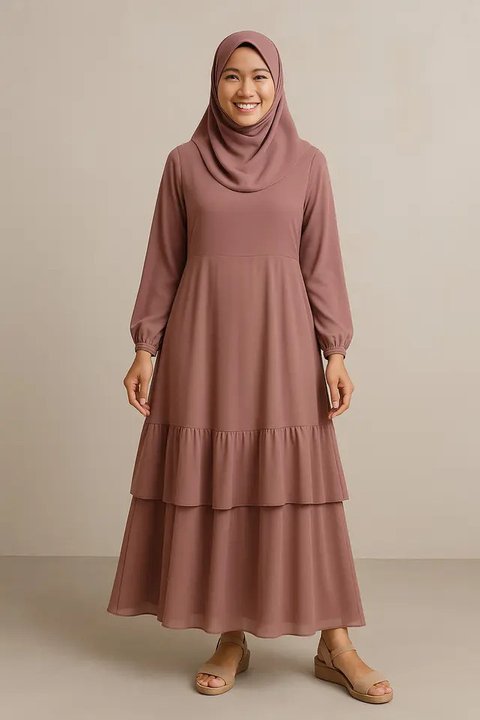 8 Inspirasi Model Gamis Syari Bahan Jatuh Anti Bikin Gerah, OOTD ...