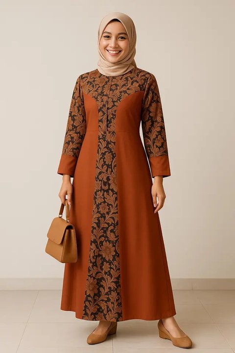 10 Model Gamis Batik Kombinasi Polos Kerah Shanghai, Jadi Tren Fashion ...
