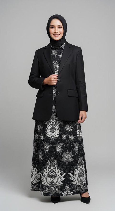 6 Model Gamis Batik Kombinasi Blazer Kantor, Tampil Profesional dan ...