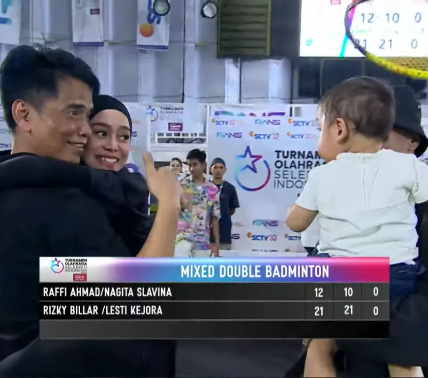 Momen Lesti Digendong Ayahnya Usai Kalahkan Raffi Ahmad & Nagita Main Badminton