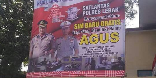 Sambut HUT RI, warga Lebak bernama Agus digratiskan biaya bikin SIM ... Sambut HUT RI, warga Lebak bernama Agus digratiskan biaya bikin SIM ...