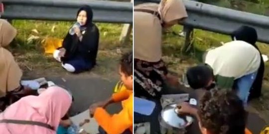 Viral Video Keluarga Makan di Pinggir Jalan Tol, Polisi Langsung Beraksi | merdeka.com
