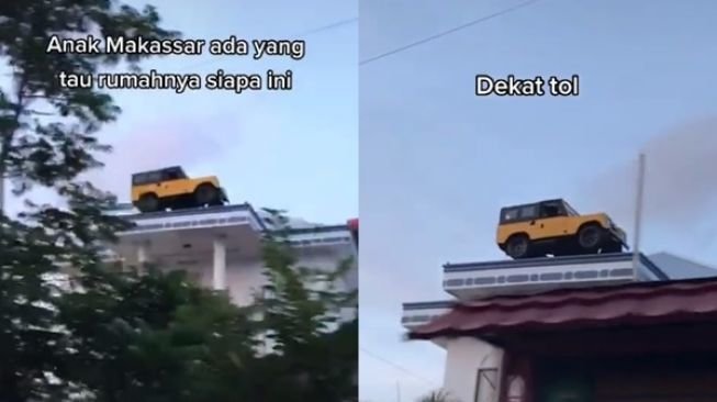 Anti Maling, Potret Mobil Jeep Diparkir di Atap Rumah Mewah | merdeka.com Anti Maling, Potret Mobil Jeep Diparkir di Atap Rumah Mewah | merdeka.com