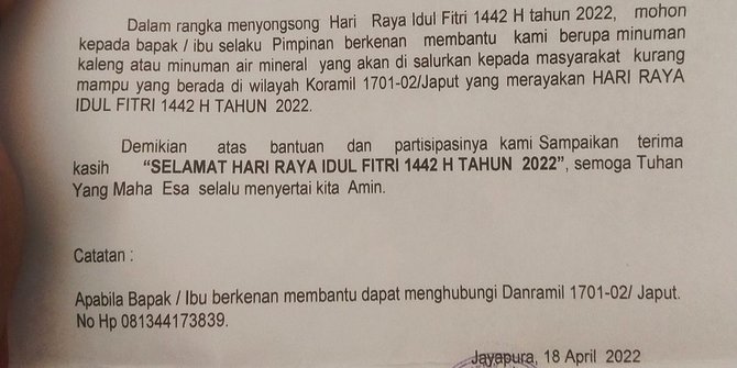 Usai Surat Permintaan Minuman Danramil Jayapura Tersebar, TNI AD Janji ...