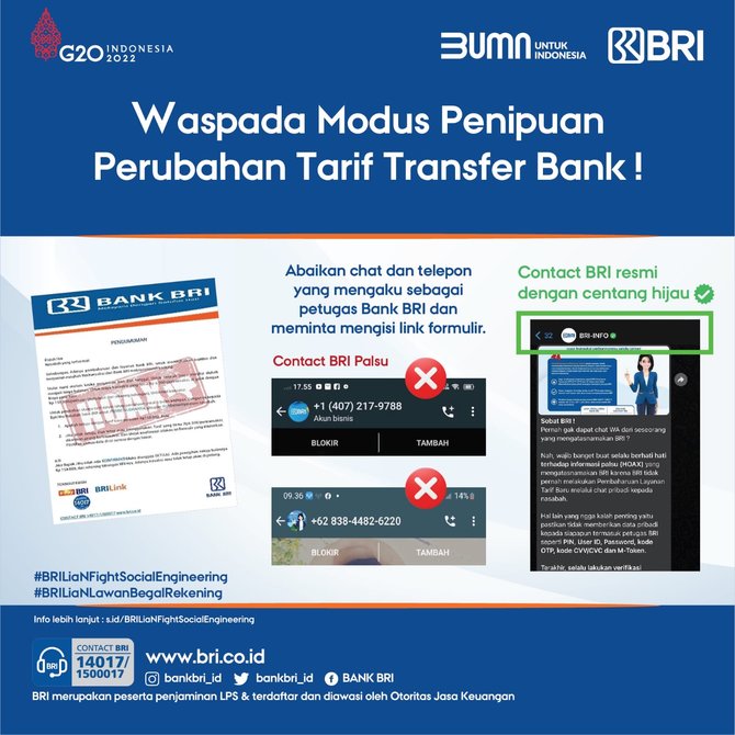 Beredar Link Palsu Kenaikan Tarif Transaksi, Nasabah BRI Diimbau Selalu ...