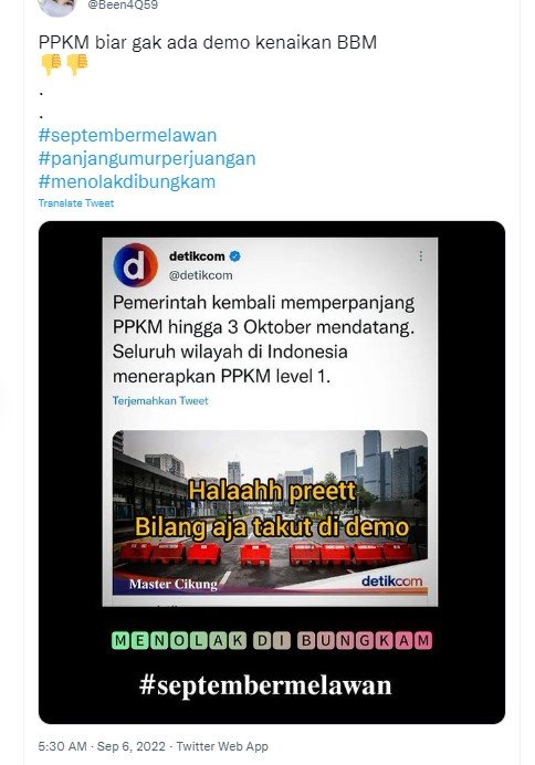 CEK FAKTA: Tidak Benar, PPKM Diperpanjang untuk Cegah Demo Kenaikan BBM | merdeka.com