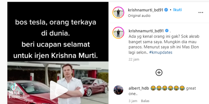 Brigjen Krishna Murti Dapat Ucapan Selamat dari Bos Tesla, Dijawab 'Sok ...