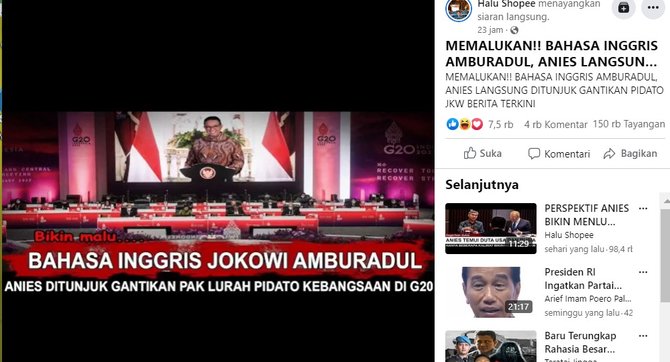 CEK FAKTA: Hoaks Video Anies Gantikan Jokowi Berpidato di KTT G20 Bali | merdeka.com