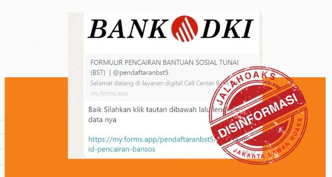 CEK FAKTA: Waspada Link Palsu Pencairan Dana Bantuan Sosial Catut Bank DKI