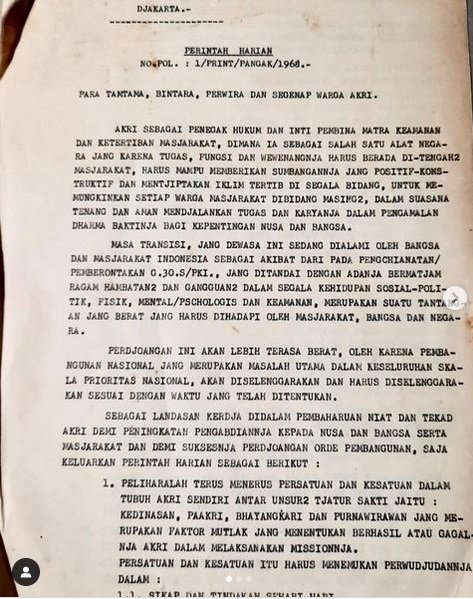 Melihat 3 Lembar Perintah Harian Jenderal Hoegeng Sang Polisi Jujur ...