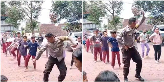 Aksi Pak Bhabin Joget Bareng Anak-anak, Luwes Banget Ajari Menari | merdeka.com
