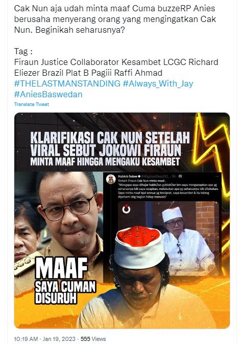 CEK FAKTA: Insiden Cak Nun sebut Jokowi Firaun Tak Ada Kaitan dengan Anies Baswedan | merdeka.com