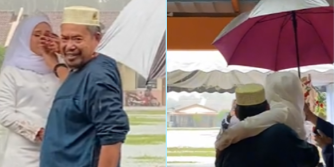 Hujan Deras, Seorang Ayah Rela Bopong Putrinya ke Pelaminan Jelang Akad ...