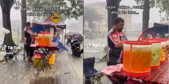 Viral Penjual Es Pinggir Jalan Kehujanan, Barang Dagangan Tercampur Air Hujan | merdeka.com