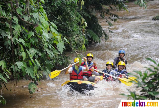 Foto : Serunya bermain rafting di sepanjang Sungai Kalibaru, Bogor ...