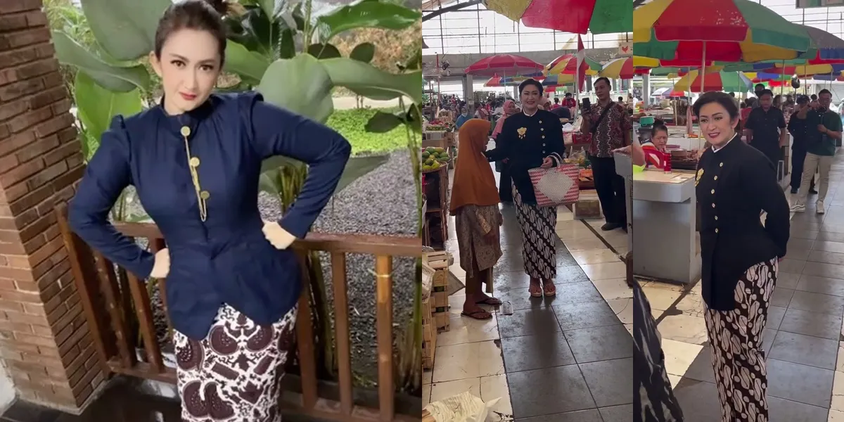 7 Potret Nafa Urbach ke Pasar Tradisional Pakai Kebaya Janggan Hitam ...