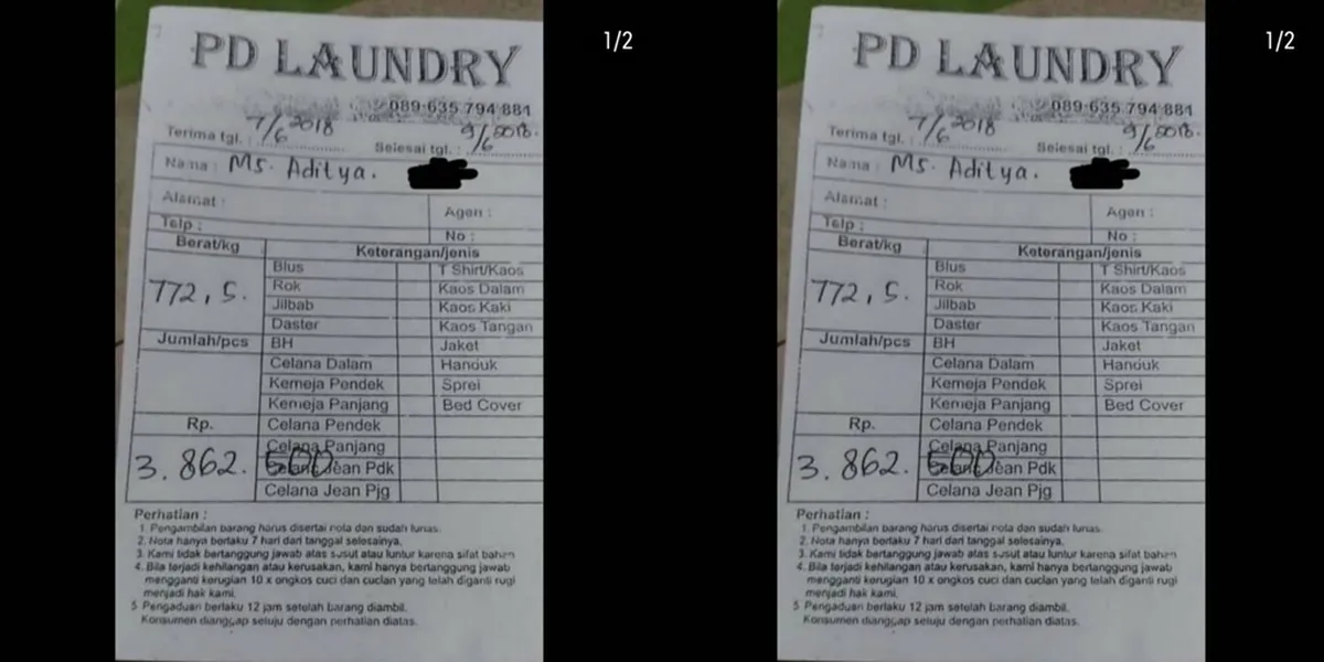 Bayar Laundry Lebih Dari Rp 3,8 Juta, Nota Pembayaran Ini Jadi Viral ...