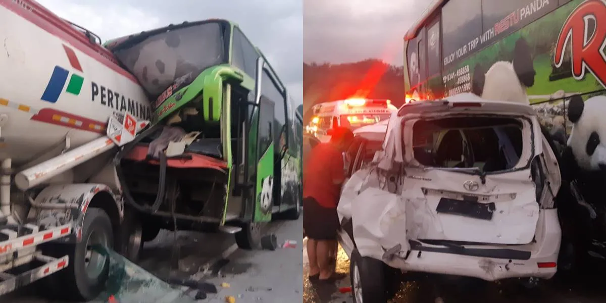 Kecelakaan Beruntun Libatkan Truk BBM di Tol Mapan, Sopir Bus Meninggal Dunia - KapanLagi.com