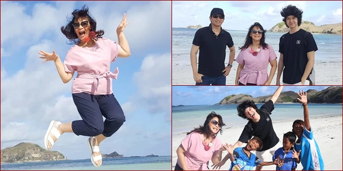 FOTO: Keceriaan Memes, Addie MS dan Anak di Pantai Indah Lombok ...