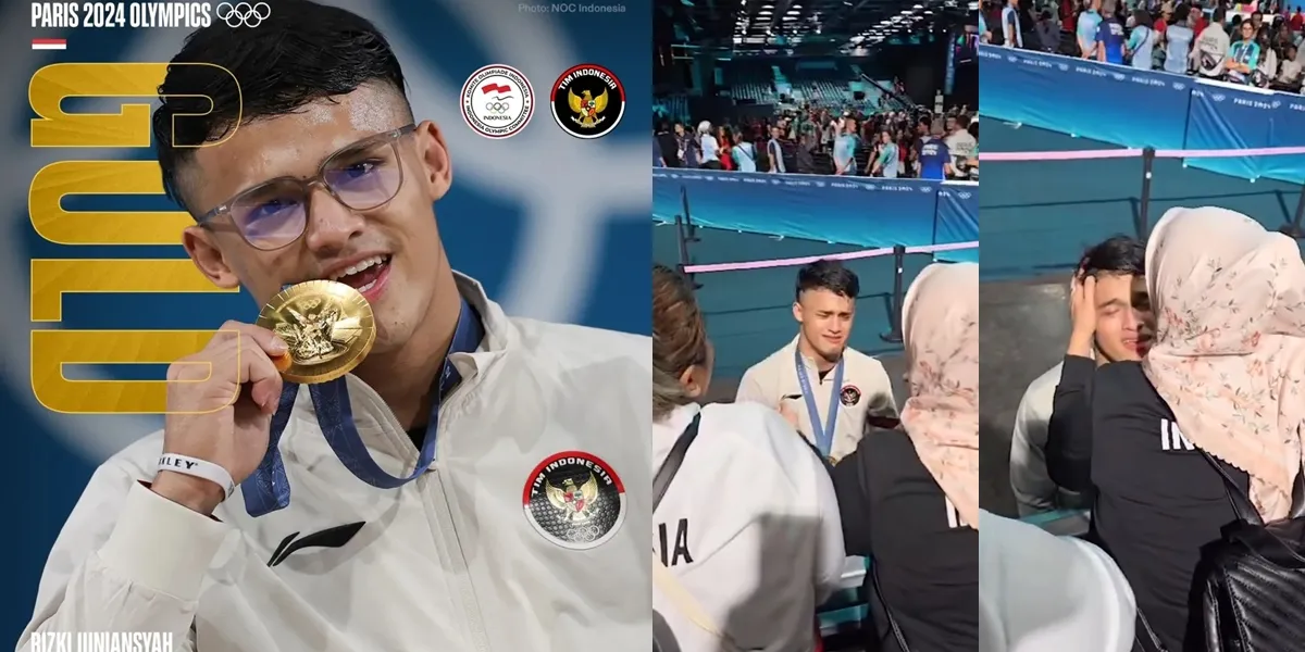 Potret Detik-detik Rizki Juniansyah Atlet Angkat Besi Nangis Peluk Ibu ...