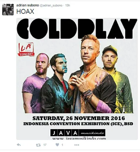 Poster Bakal Kedatangan Coldplay ke Indonesia Cuma HOAX - KapanLagi.com