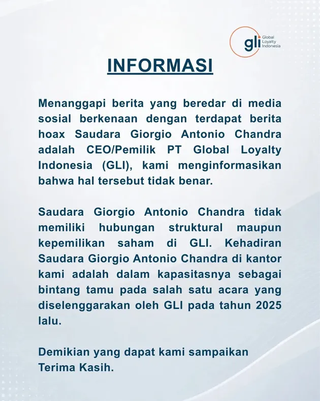 Giorgio Antonio Kekasih Sarwendah Disebut Jadi CEO GLI, Perusahaan ...