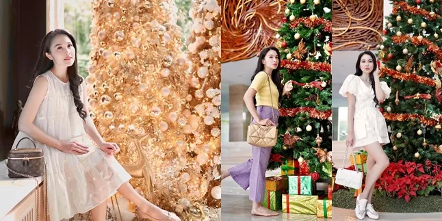 10 OOTD Poses Sandra Dewi in Front of Christmas Trees, Stylish Mom not ...
