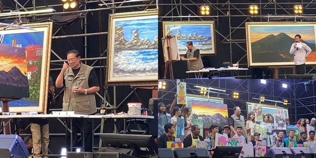 8 Portraits of SBY Painting the View of Mount Lawu at the Pestapora ...