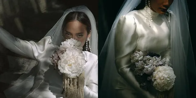 Detail Dress, Jewelry, and Bouquet of Flowers of Tara Basro on Her ...