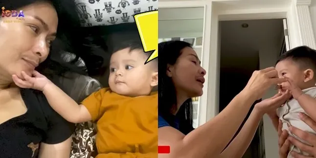 Portrait of Iis Dahlia Taking Care of Baby Syaki, Rizki DA's Child ...