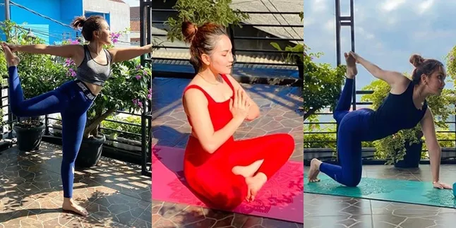 A Series of Photos of Ayu Ting Ting's Diligent Yoga Exercise on the ...