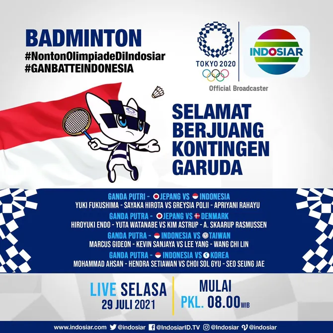 Jadwal Pertandingan Atlet Indonesia Di Olimpiade Tanggal 27 Juli 2021
